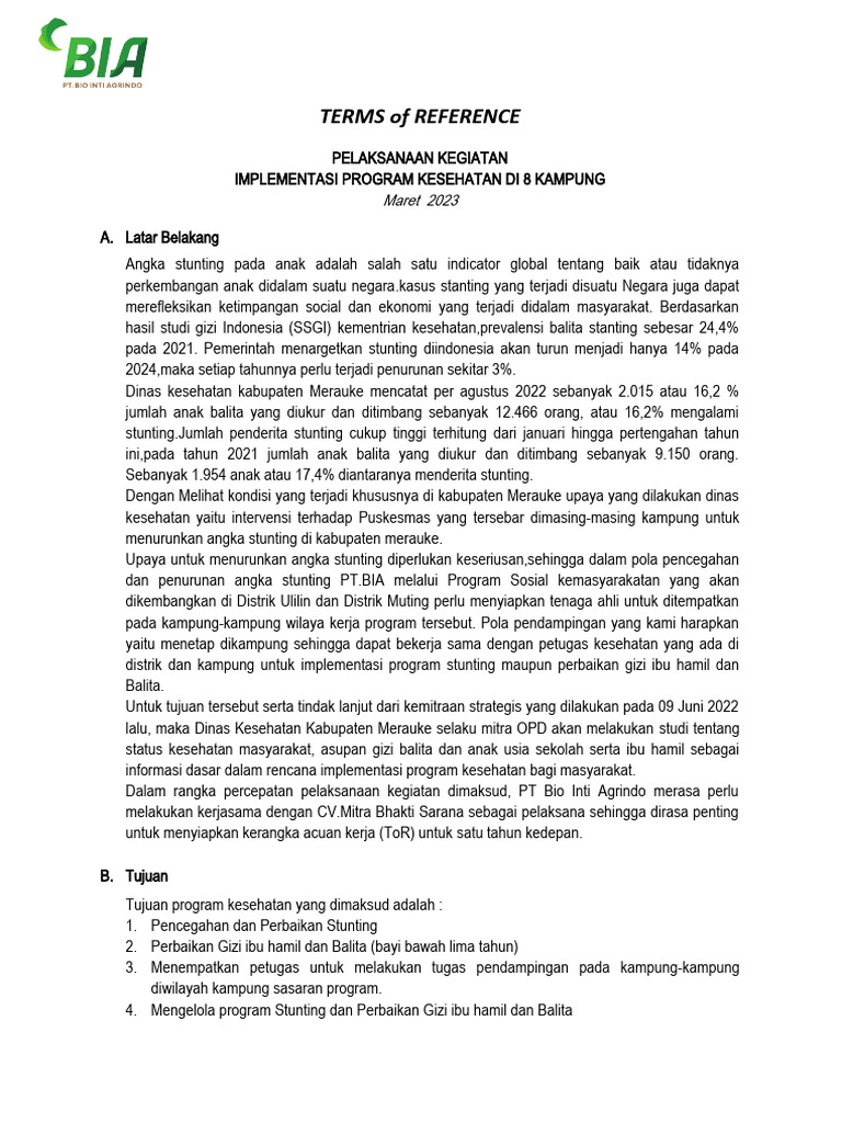 ToR - Rencana Implementasi Program Kesehatan | PDF | Pengembangan Diri | Kesehatan Holistik