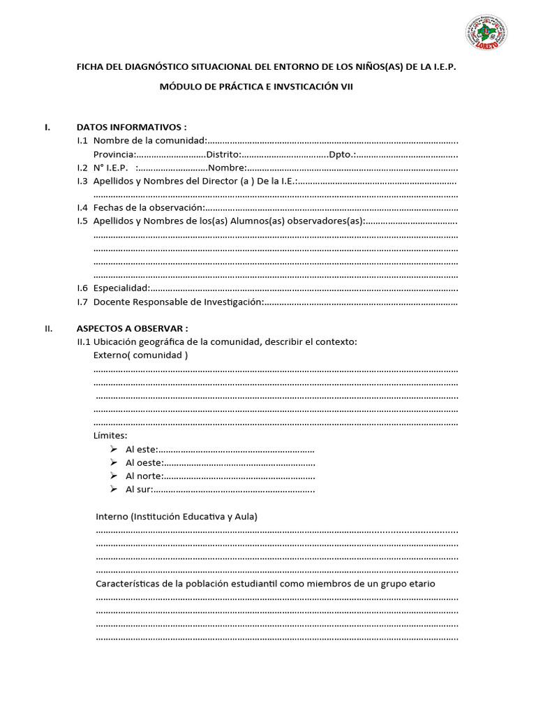 FICHA DEL DIAGNÓSTICO SITUACIONAL DEL ENTORNO DE LOS NIÑOS 2023 II | PDF