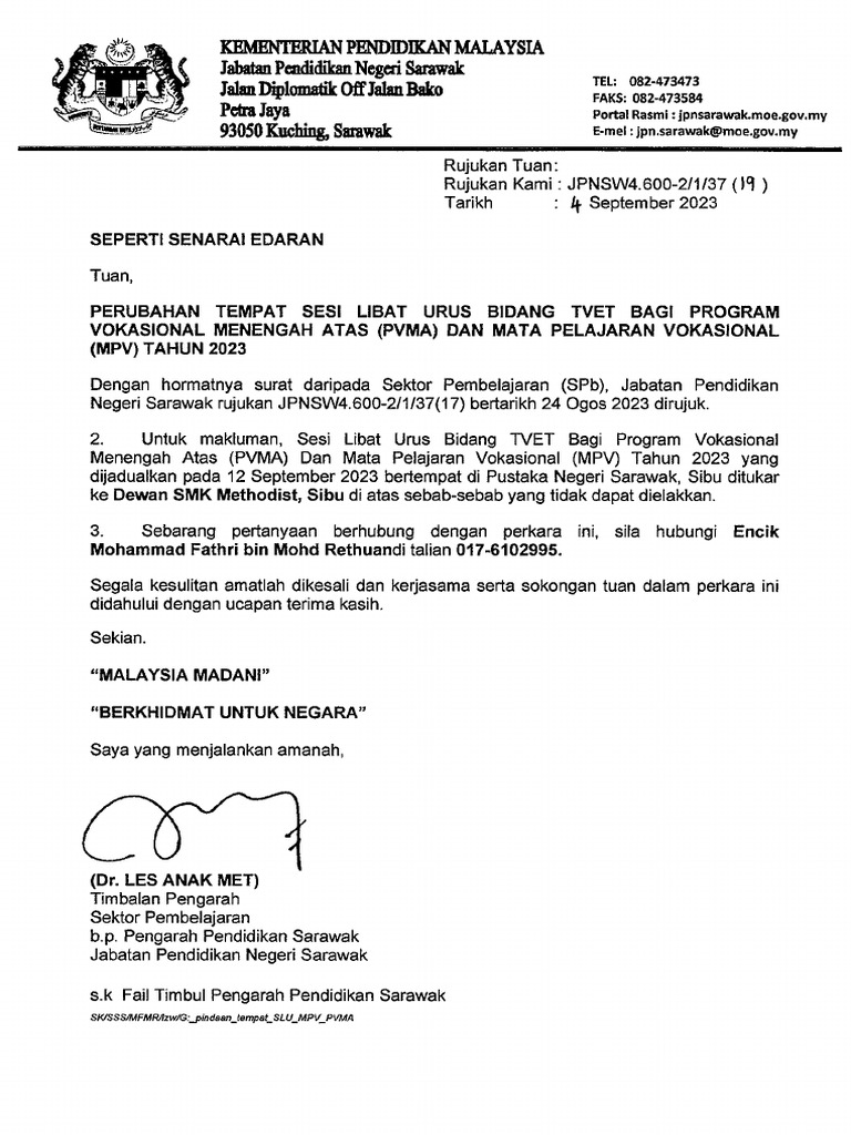 Perubahan Tempat Sesi Libat Urus Bidang Tvet Bagi Program Vokasional | PDF