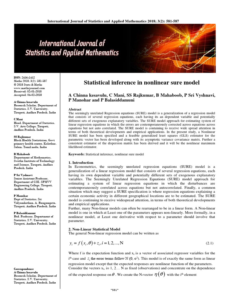 Statistical Inference in Nonlinear Sure Model | PDF | Ordinary Least Squares | Regression Analysis