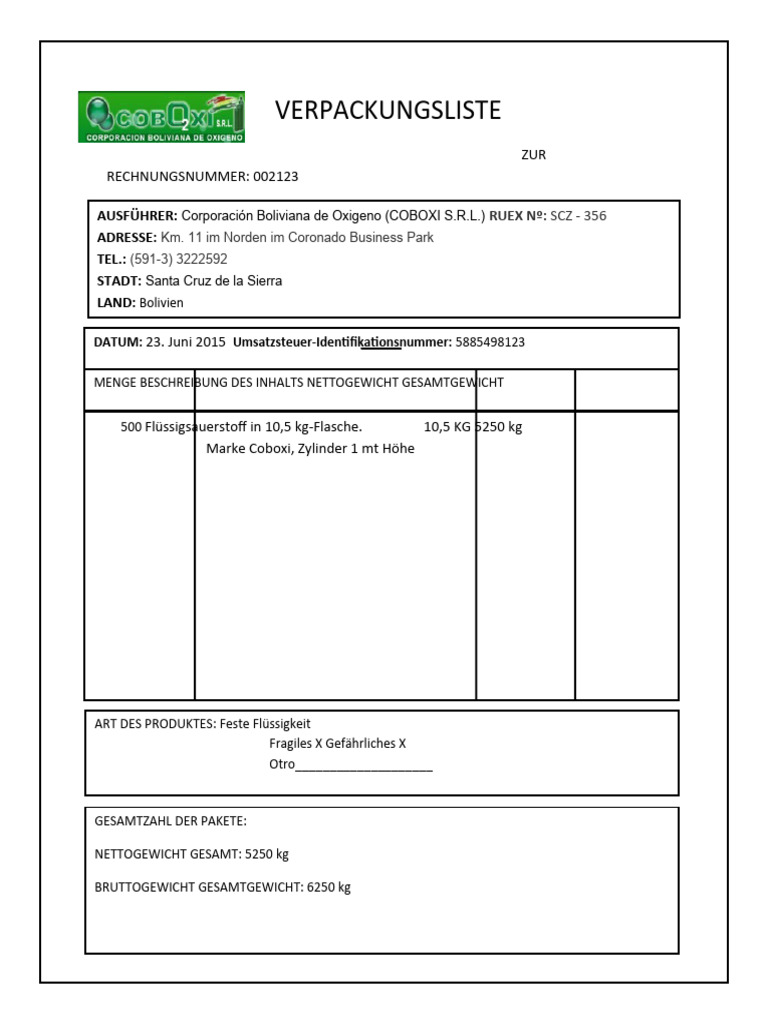 Packliste Exportieren | PDF