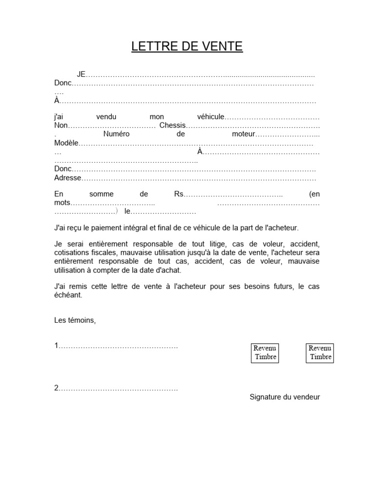 Modle Annonce Vente Voiture Word