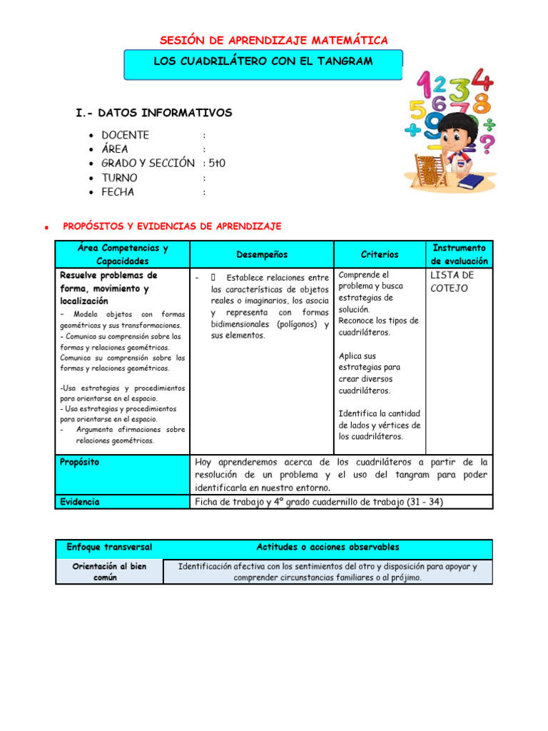 Sesión de aprendizaje de matemáticas | PDF