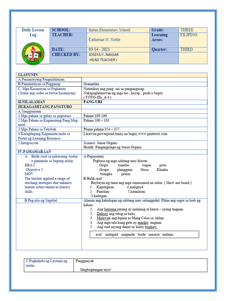 Cot Plan Third Quarter Filipino Sy 2022-2023 | PDF