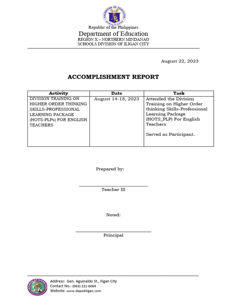 Accomplishment Report Blank | PDF