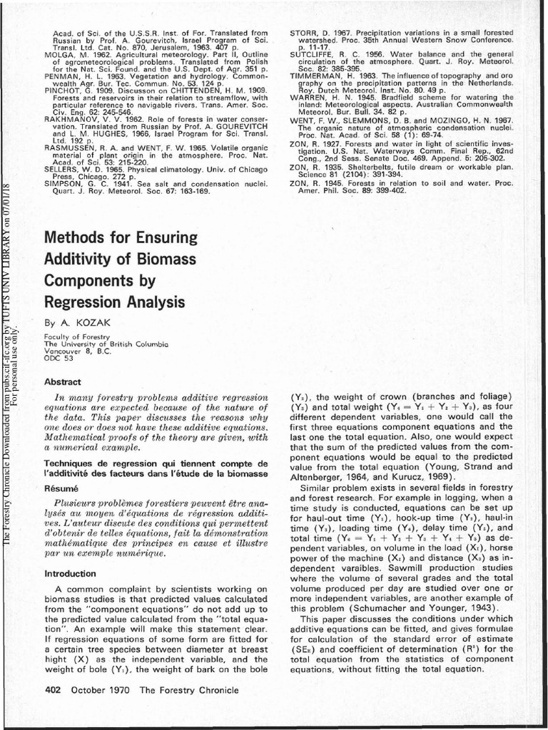 Kozak1970 - Methods For Ensuring Additivity of Biomass Components by Regression Analysis | PDF ...