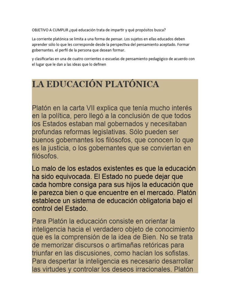 Platón Enfoque Pedagógico Pdf Platón Pensamiento