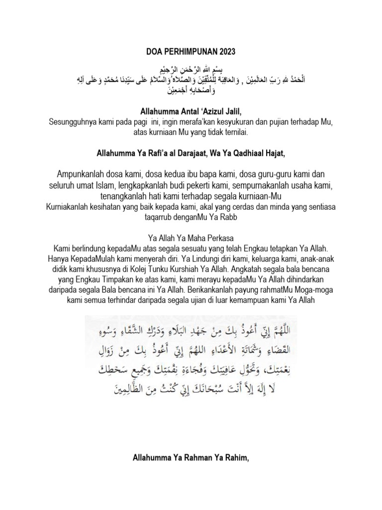 Doa Perhimpunan Isnin-Tolak Bala | PDF