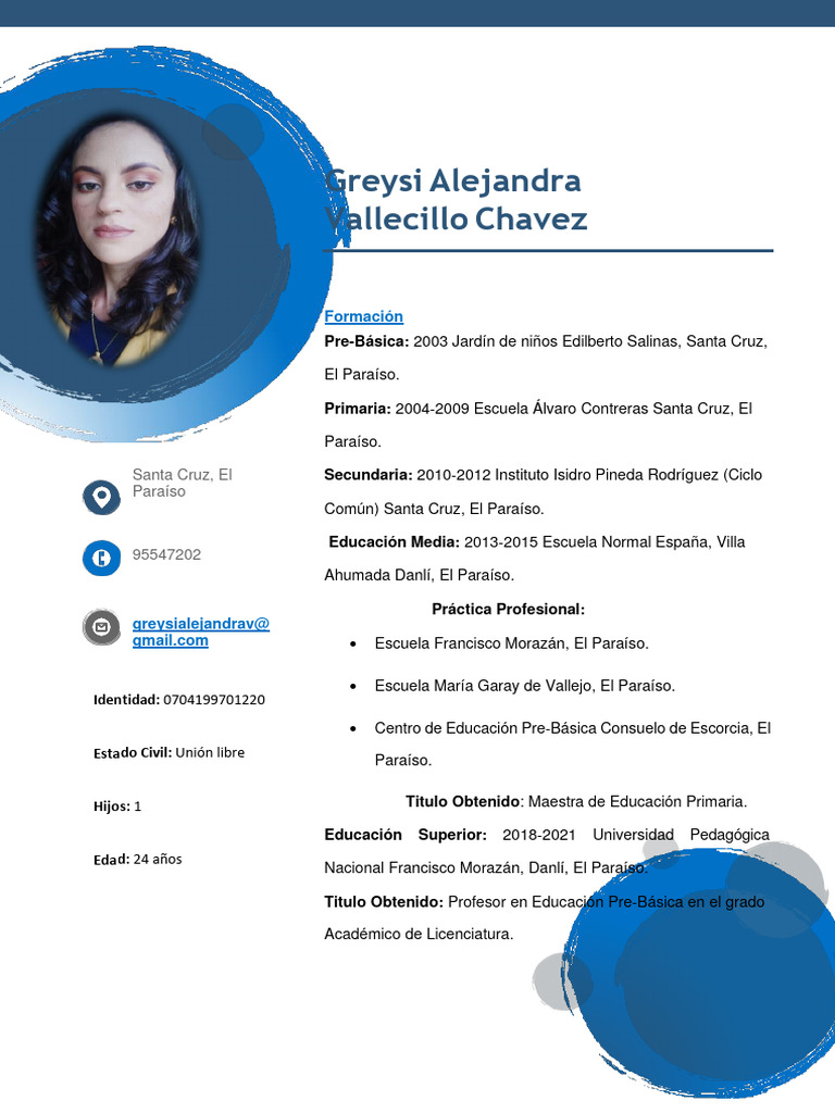 Hoja de Vida Greysi Alejandra Vallecillo Chavez | PDF | Etapas educativas