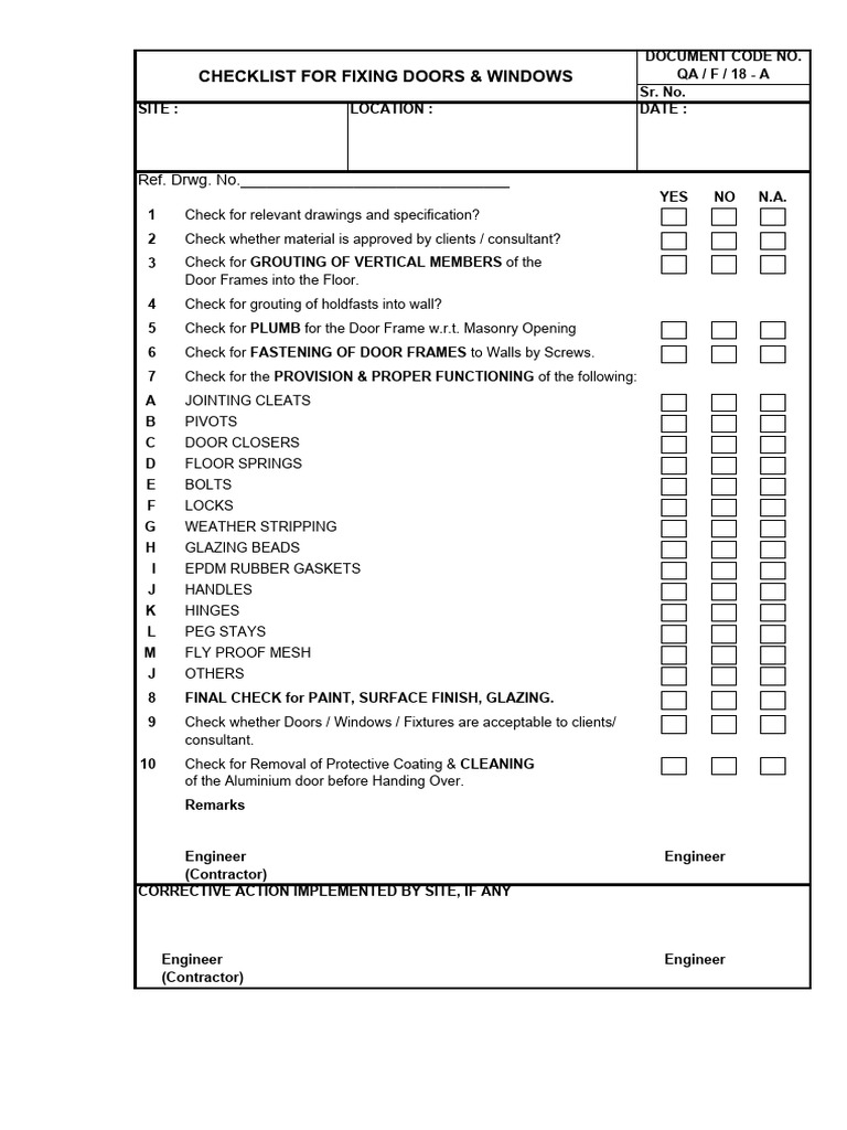 Doc27 - Checklist For Aluminium Windows | PDF