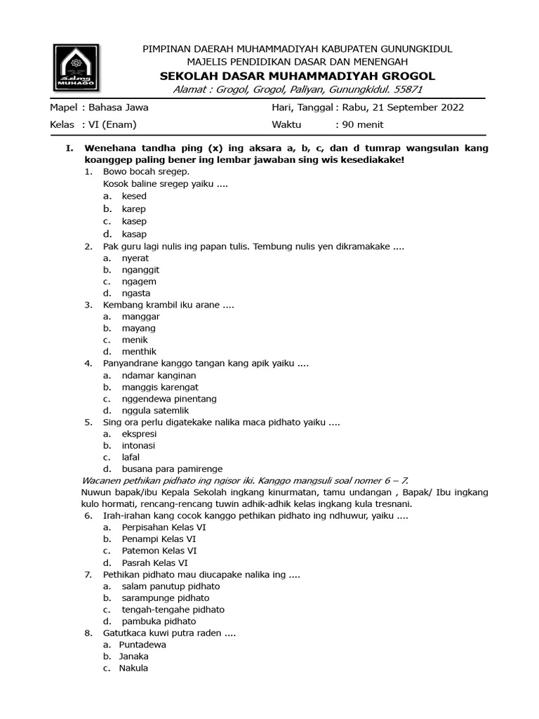 Soal PTS Bahasa Jawa | PDF