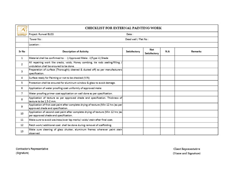 External Painting Work Checklist | PDF | Paint | Building Materials