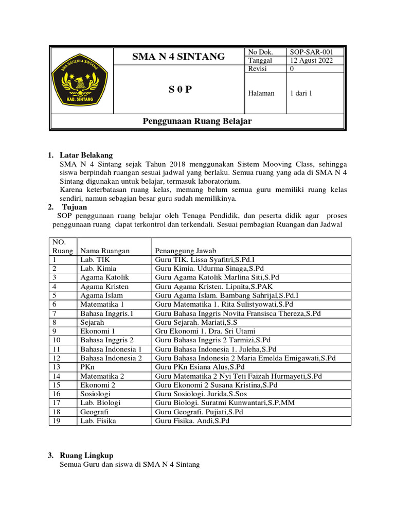 SOP Ruang Belajar | PDF