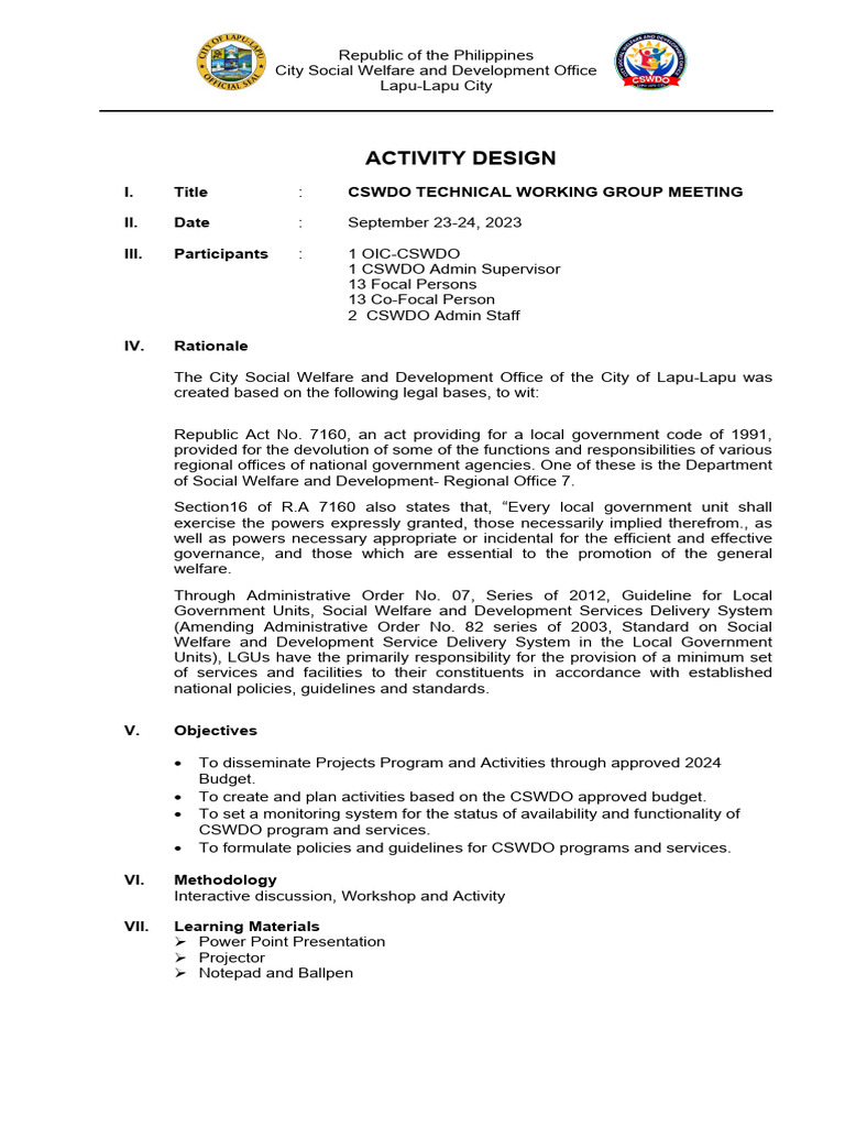 Activity Design For Technical Working Group | PDF | Governance | Justice