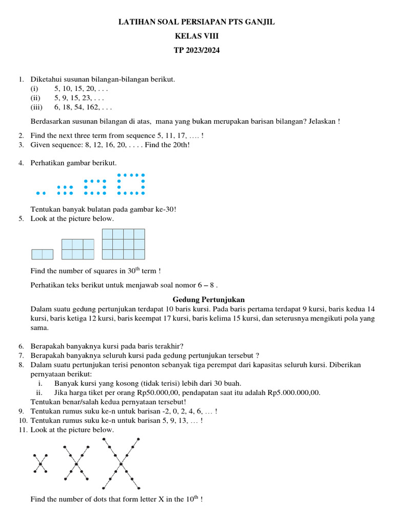 Kelas 8-Latihan Soal Persiapan PTS Ganjil | PDF | Metode & Bahan Ajar