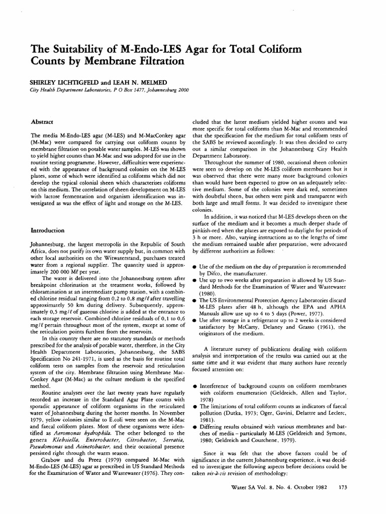 Lichtigfeld S Melmed 1981 The Suitability of M Endo Les Agar For Total ...