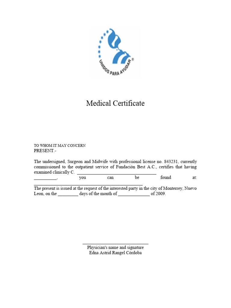 Medical Certificate | PDF | Health Care | Medicine