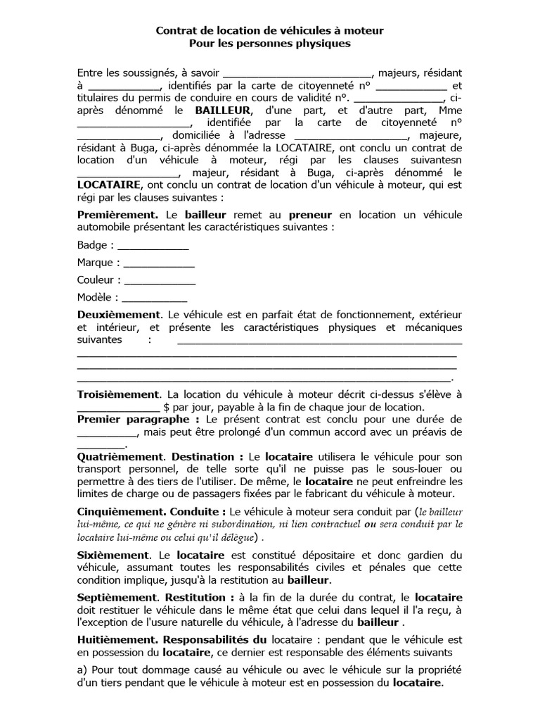 Contrat de location de véhicule à moteur | PDF | Arbitrage | Véhicules