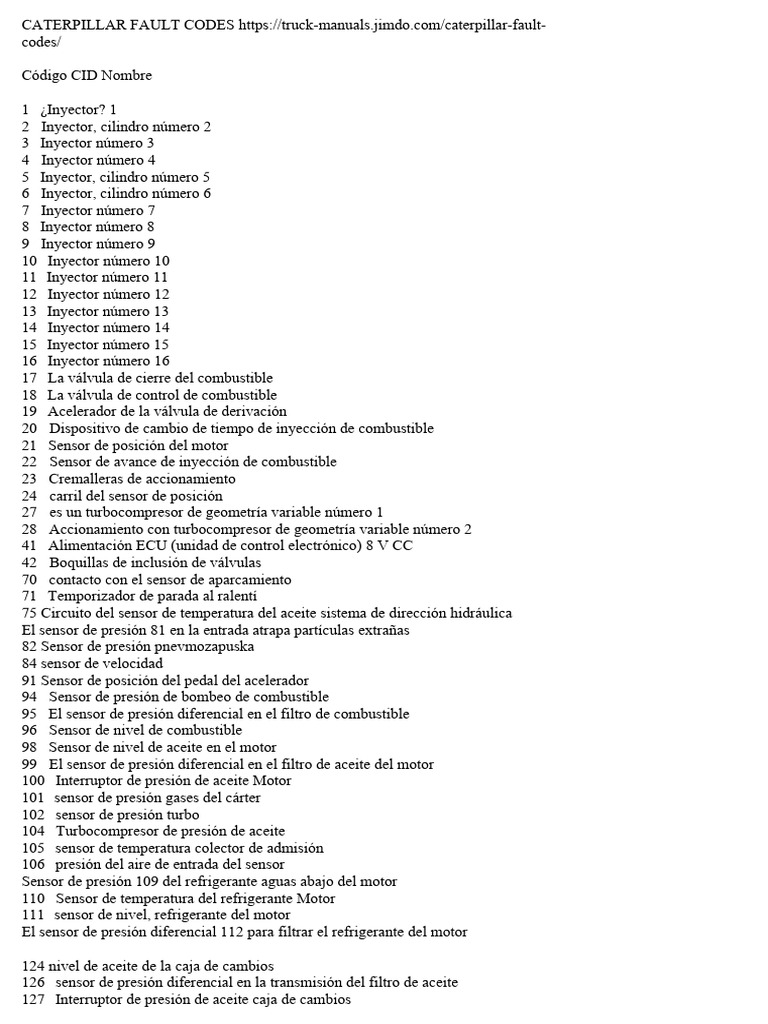 Códigos de Falla de Caterpillar PDF | PDF