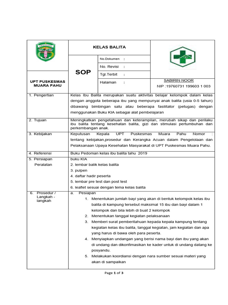 Sop Kelas Balita 2023 | PDF