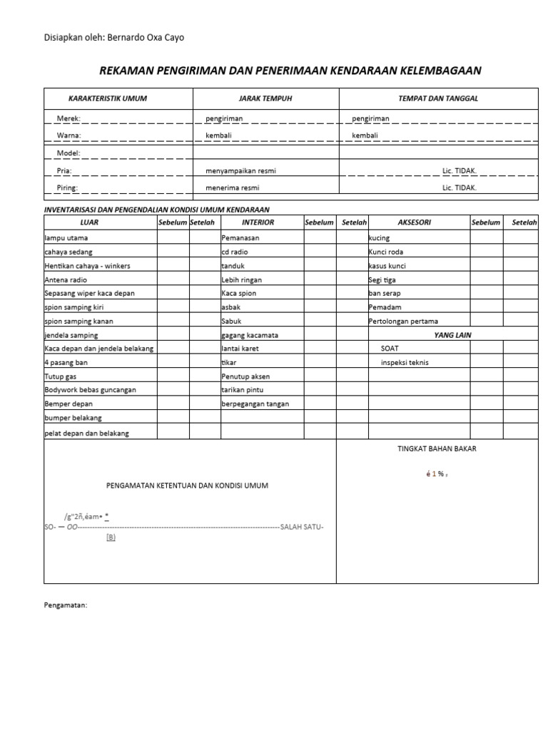 Formulir Penerimaan Dan Pengiriman Kendaraan | PDF