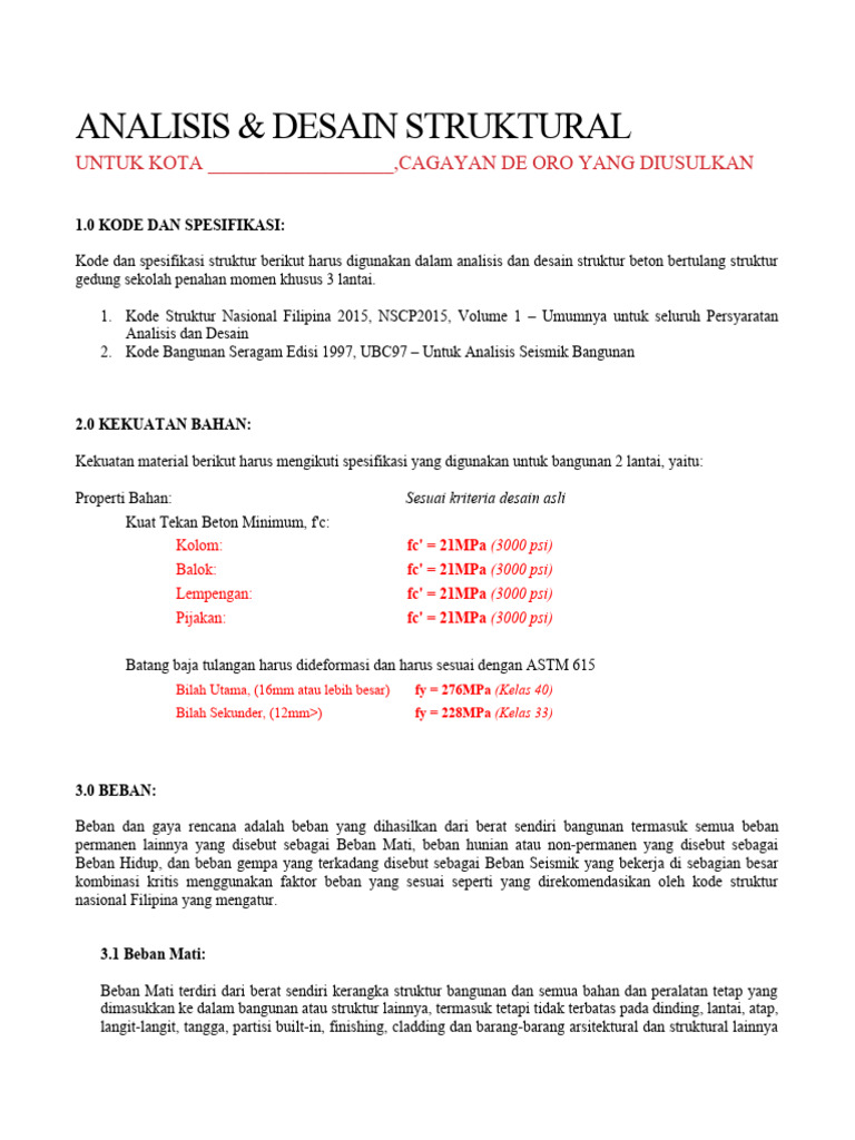 Contoh Analisis Struktural Dan Kriteria Desain | PDF