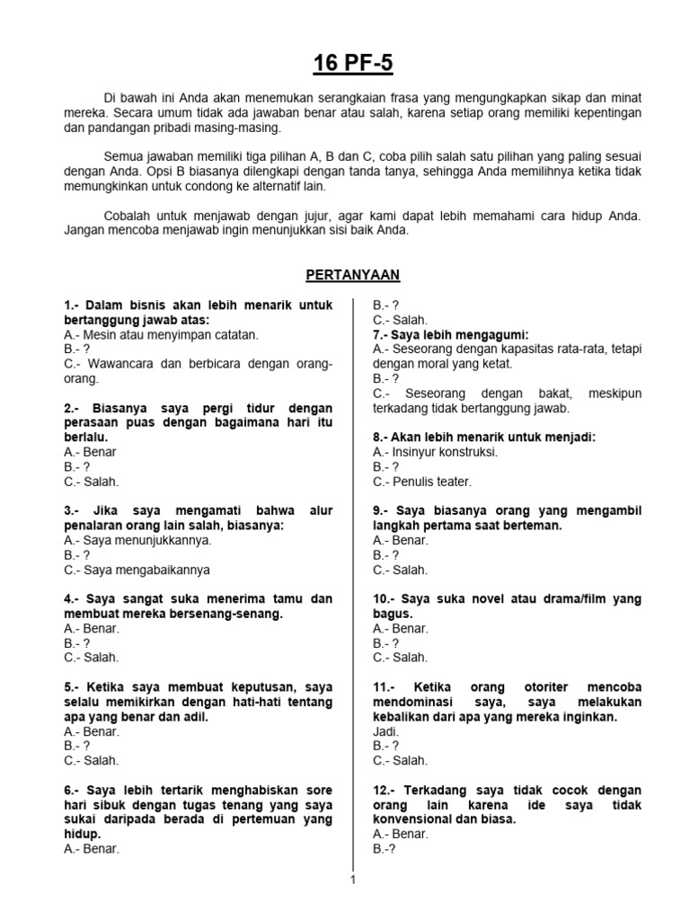 Uji Buklet 16PF-5 | PDF