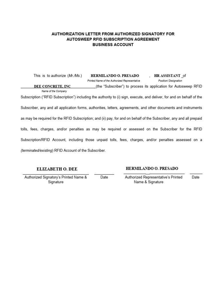 Authorization Letter RFID | PDF