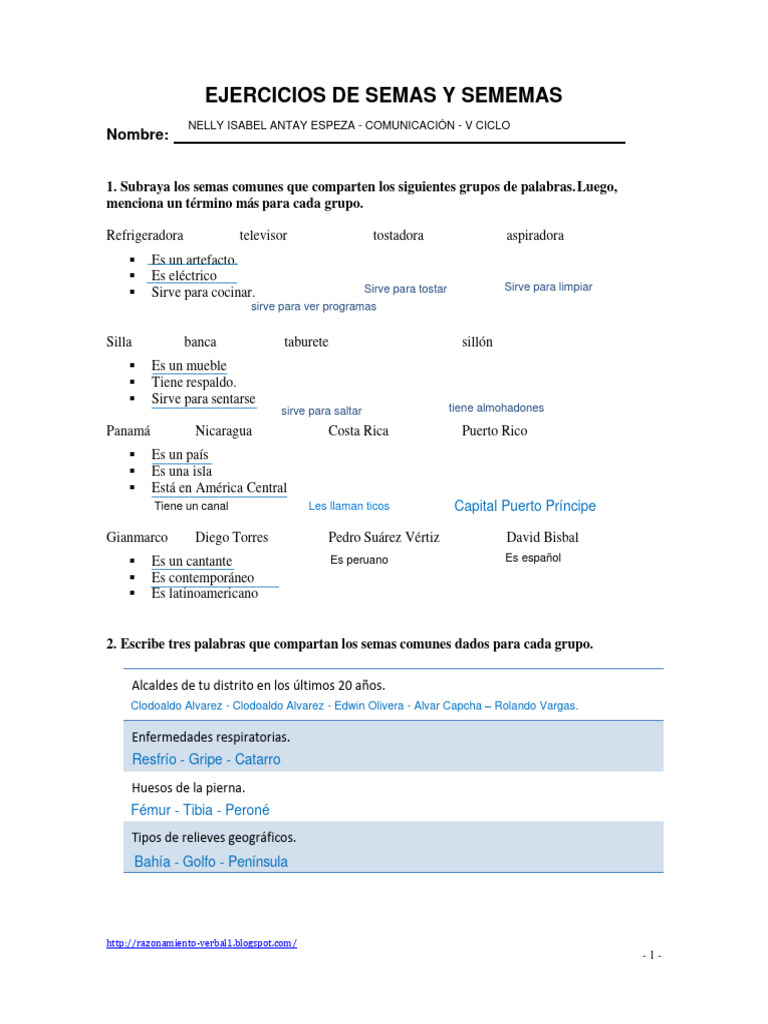 Ejercicios sobre Sema y Semema | PDF