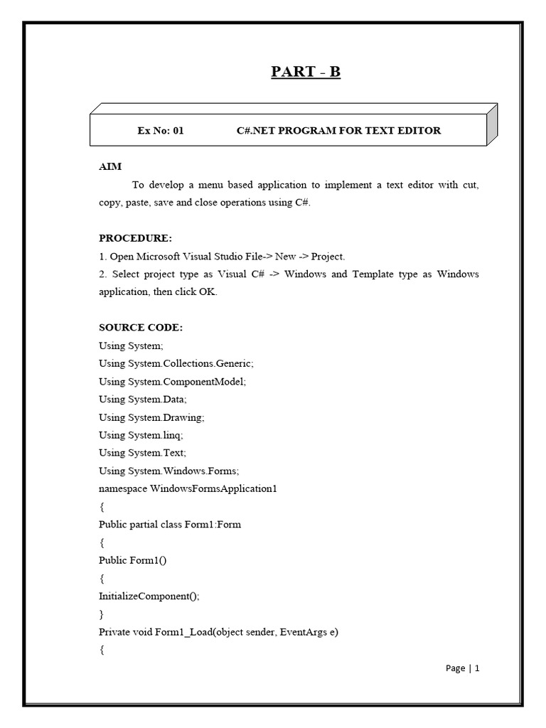 CBT N Scheme Lab Manual-Part - B | PDF | C Sharp (Programming Language) | Computer Engineering