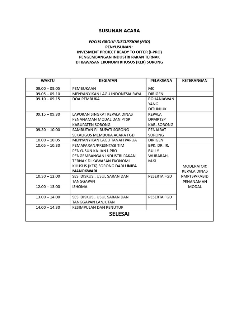 Susunan Acara FGD 1 Edit Ok | PDF
