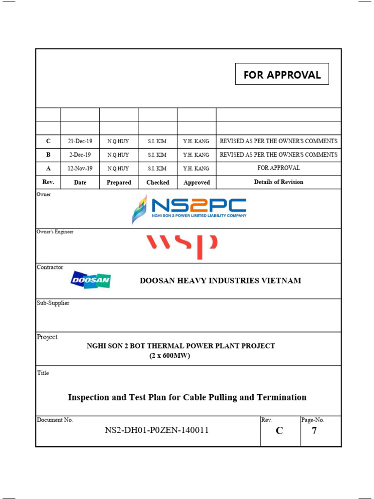 Cable Inspection & Test Plan NS2 Project | PDF | Electrical Wiring ...