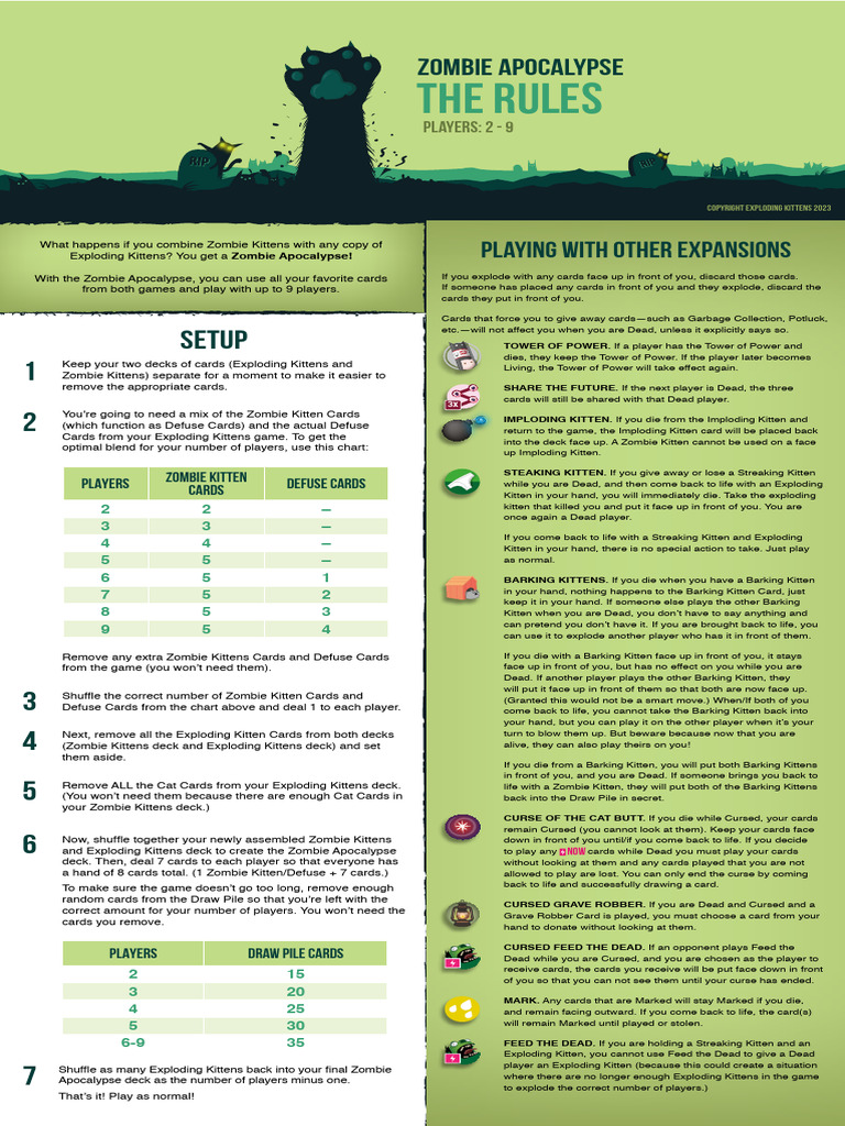 EKG-ZOMB Instructions Apocalypse 29AUG23 | PDF | Tabletop Games | Ephemera