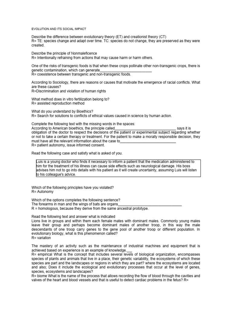 Evolution Questionnaire With Answers | PDF | Genetics | Evolution