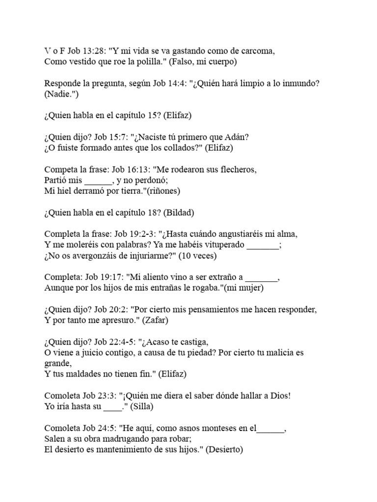 Cuestionario Job | PDF | Libro de trabajo | Contenido bíblico