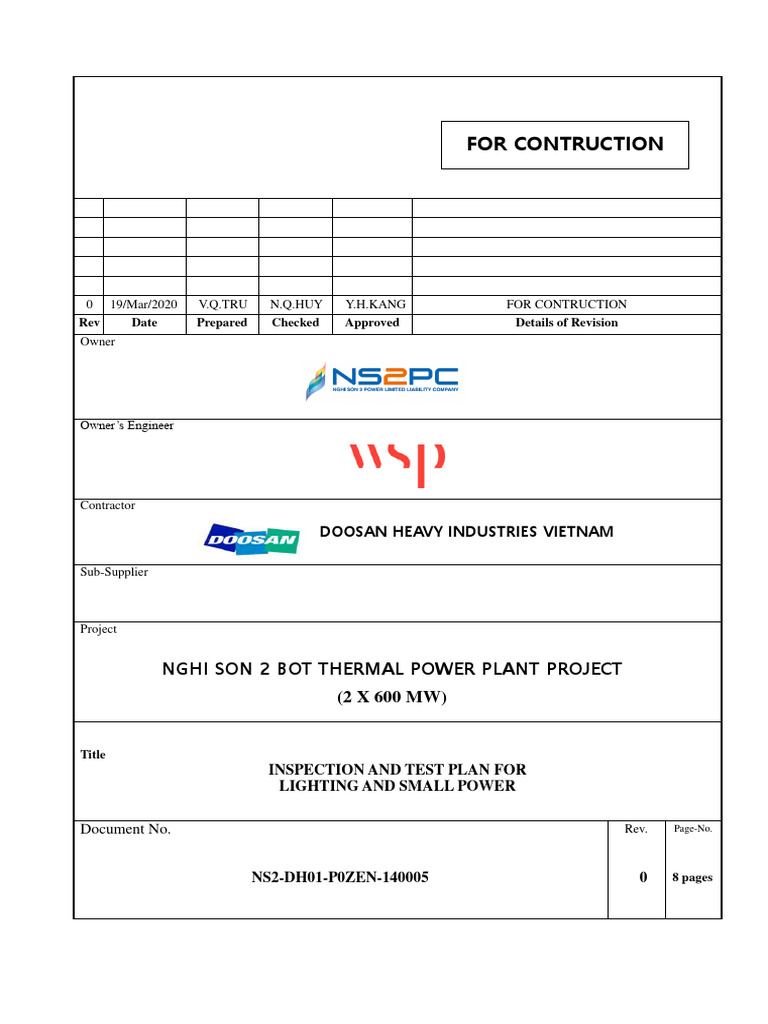 Ns2-Dh01-P0zen-140005 - Itp For Lighting & Small Power System - Rev.0 | PDF | Equipment ...