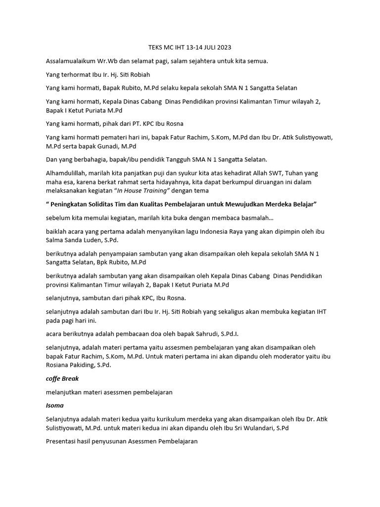 TEKS MC IHT Terbaru | PDF