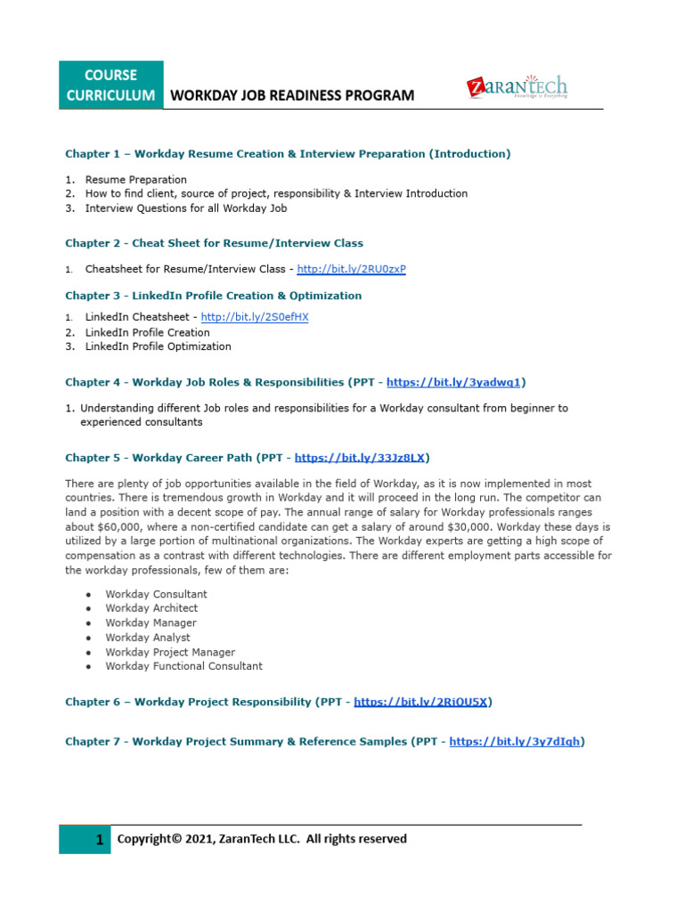 Course Curriculum - Workday Job Readiness Program | PDF
