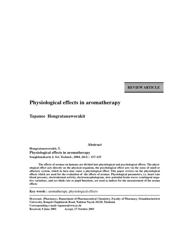 Physiological Effects in Aromatherapy | PDF | Wellness