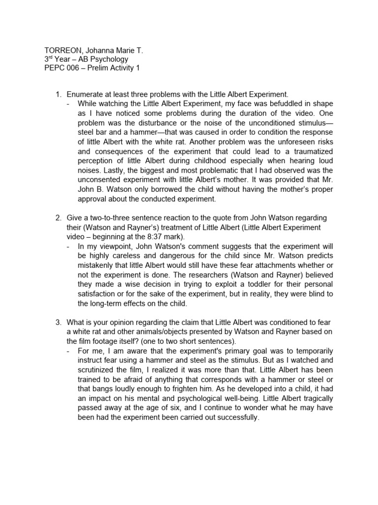 Torreon Pepc006 Prelim Activity 1 | PDF | Experiment | Psychology Torreon Pepc006 Prelim Activity 1 | PDF | Experiment | Psychology
