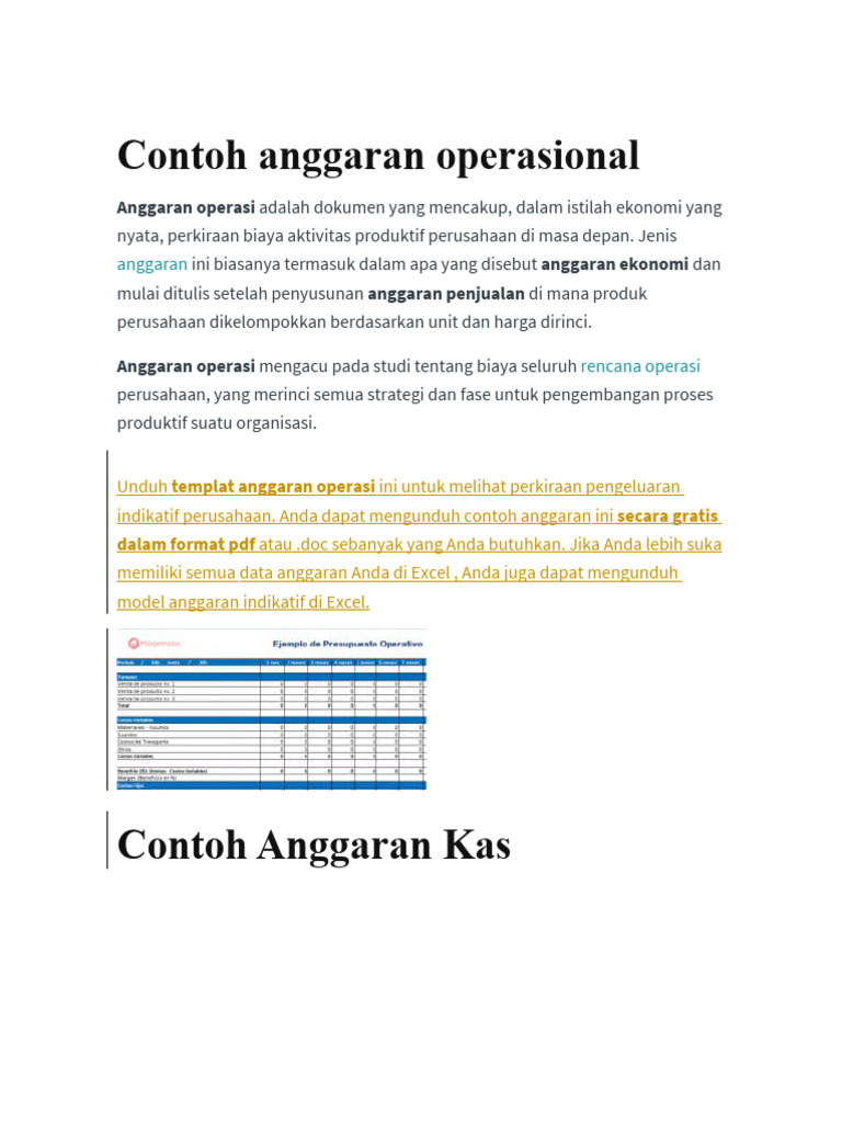Contoh Anggaran Operasional dan Kas | PDF