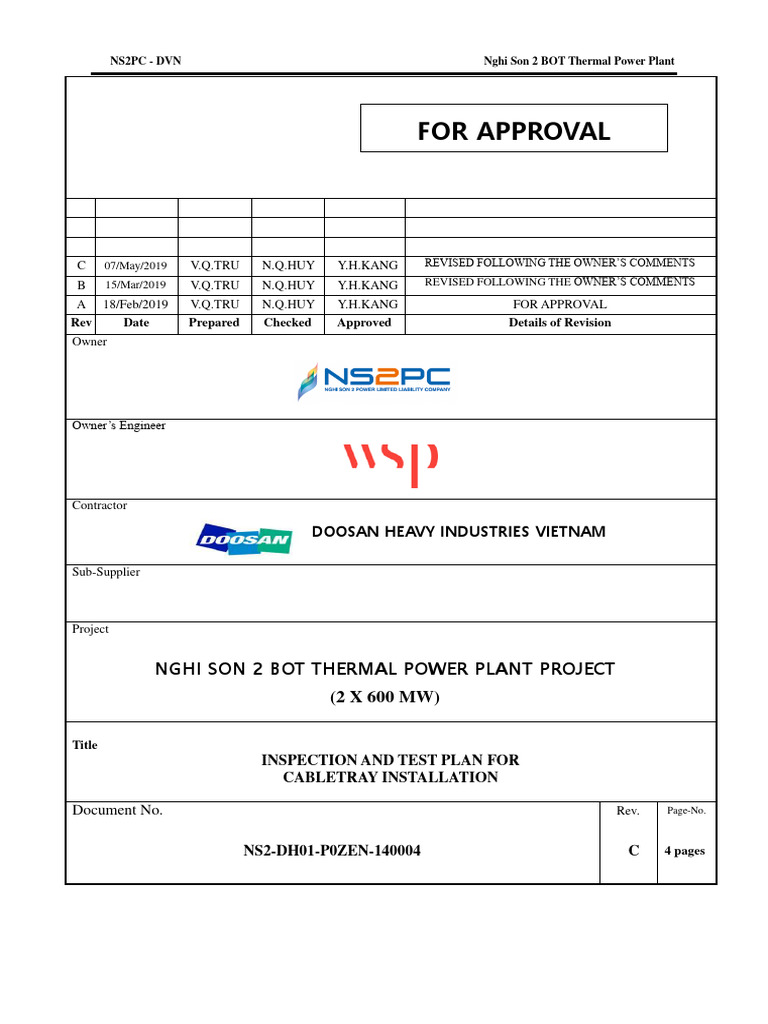 Ns2-Dh01-P0zen-140004 - Itp For Cable Tray Installation - Rev.c | PDF
