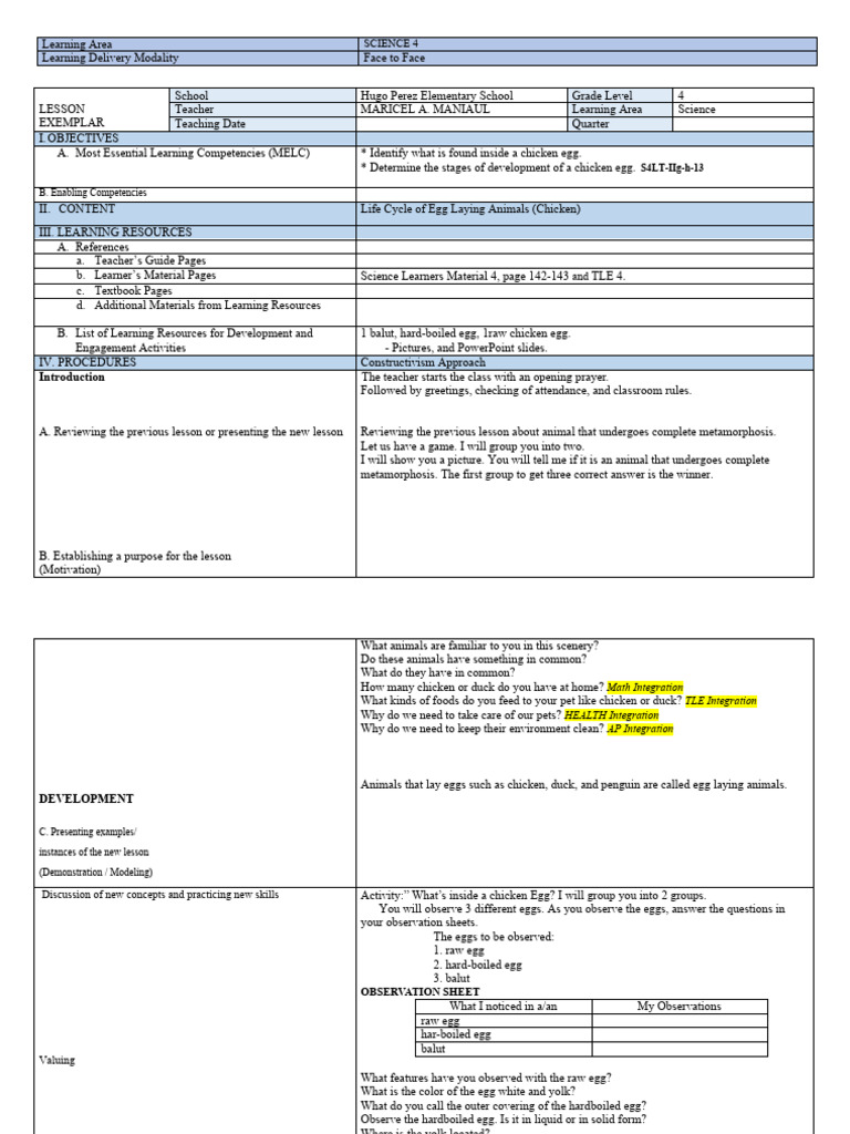 SCIENCE 4 LESSON PLAN For Demo | PDF