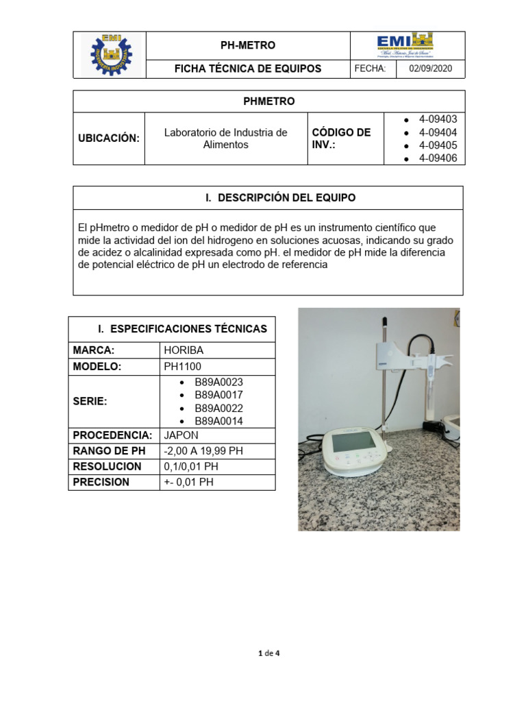 Ficha Tecnica PH Metro | PDF | Ph | Metrología