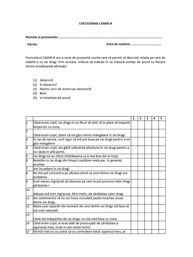 Camir R Chestionar | PDF