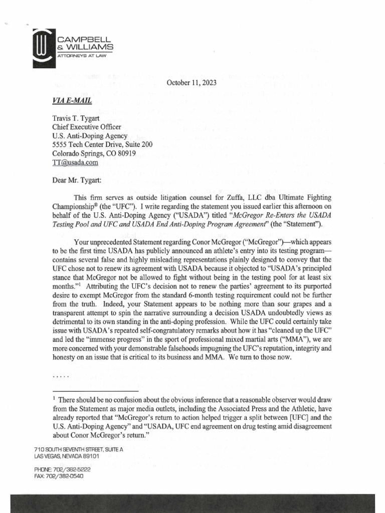 UFC Legal Letter | PDF