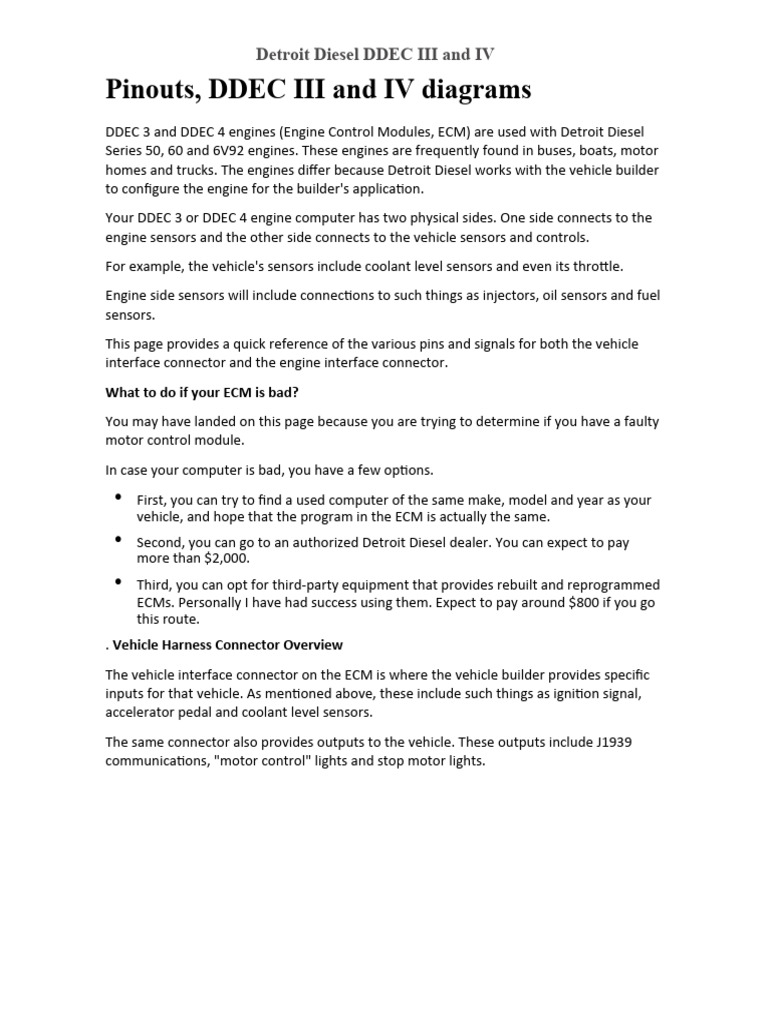 DDEC III AND IV Cable Diagrams | PDF | Diesel Engine | Electrical Connector