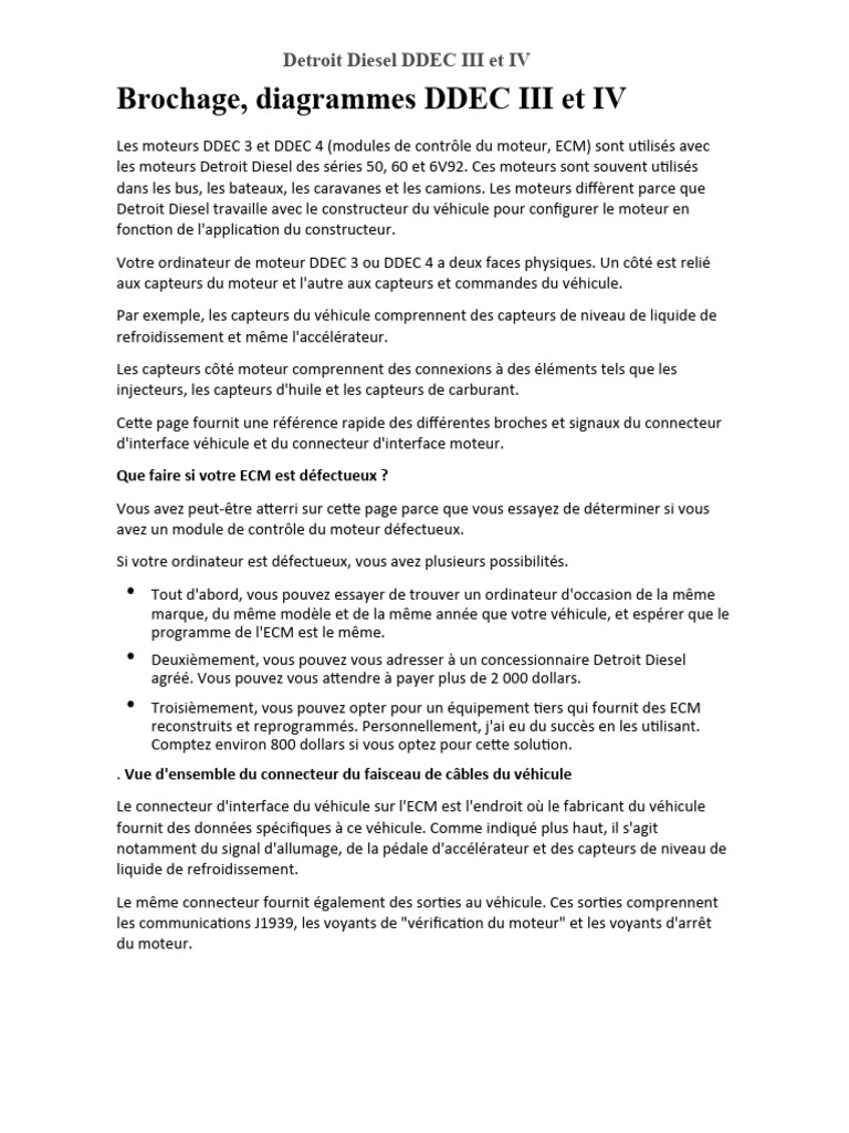 Schémas de Câbles DDEC III ET IV | PDF | Moteur diesel | Connectique