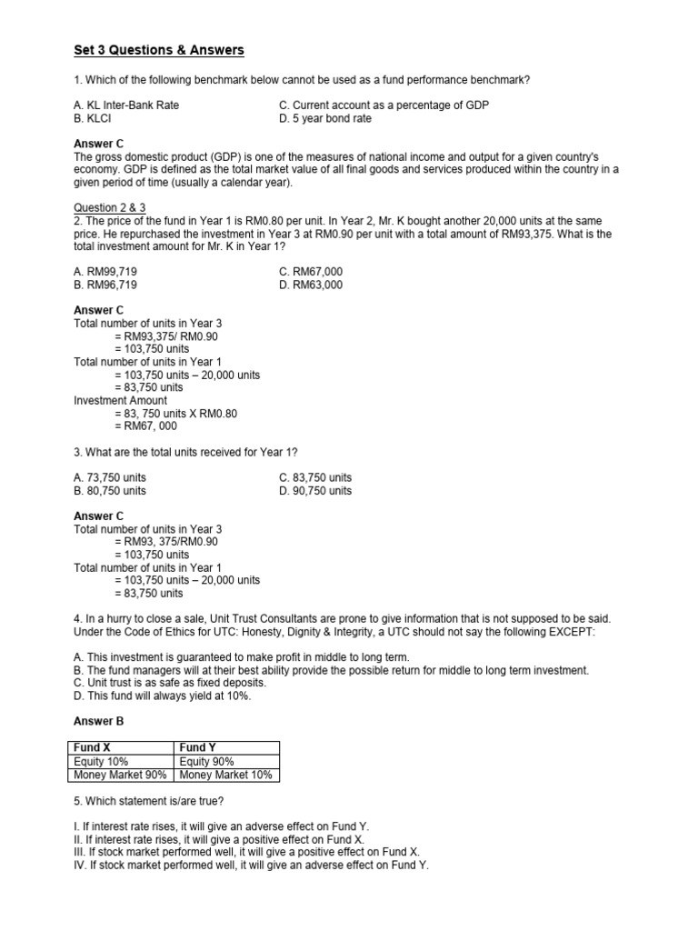 Unit Trust (UT) Sample Questions - Set 3 | PDF | Investment Fund | Investing