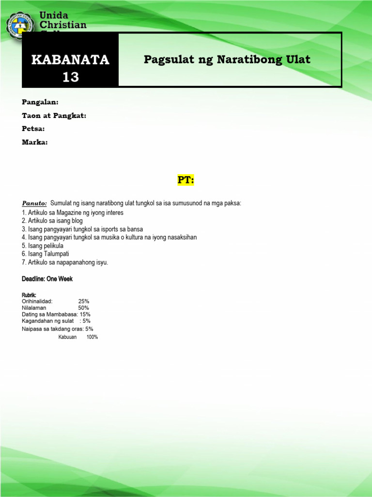 Kabanata 13: Pagsulat NG Naratibong Ulat | PDF